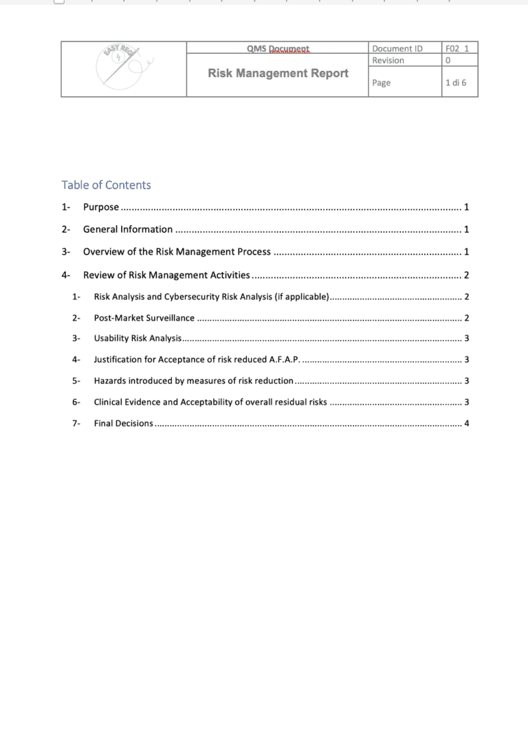 Risk Management Report Template - 4EasyReg