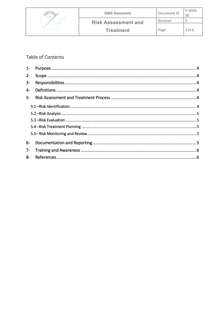 Risk Assessment and Treatment Procedure - 4EasyReg Risk Assessment and Treatment Procedure - 4EasyReg